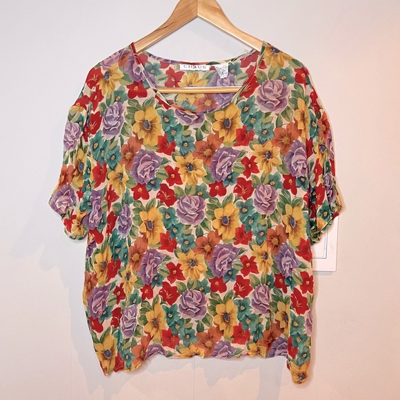 Chaus | Tops | Vintage Sheer 0 Silk Colorful Floral Crop Top | Poshmark